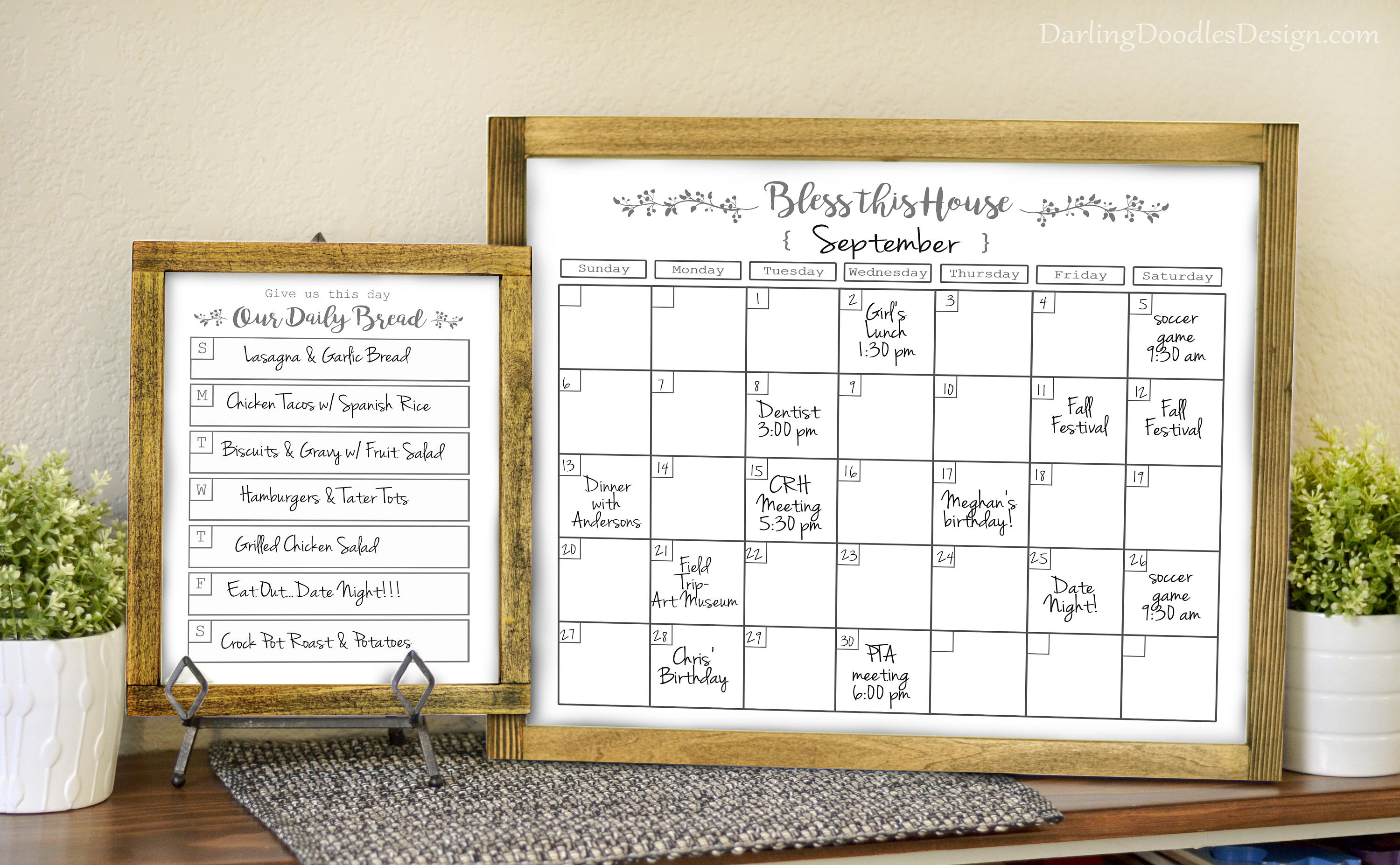 Printable Farmhouse Monthly Calendar - Printable Farmhouse Weekly Menu ...