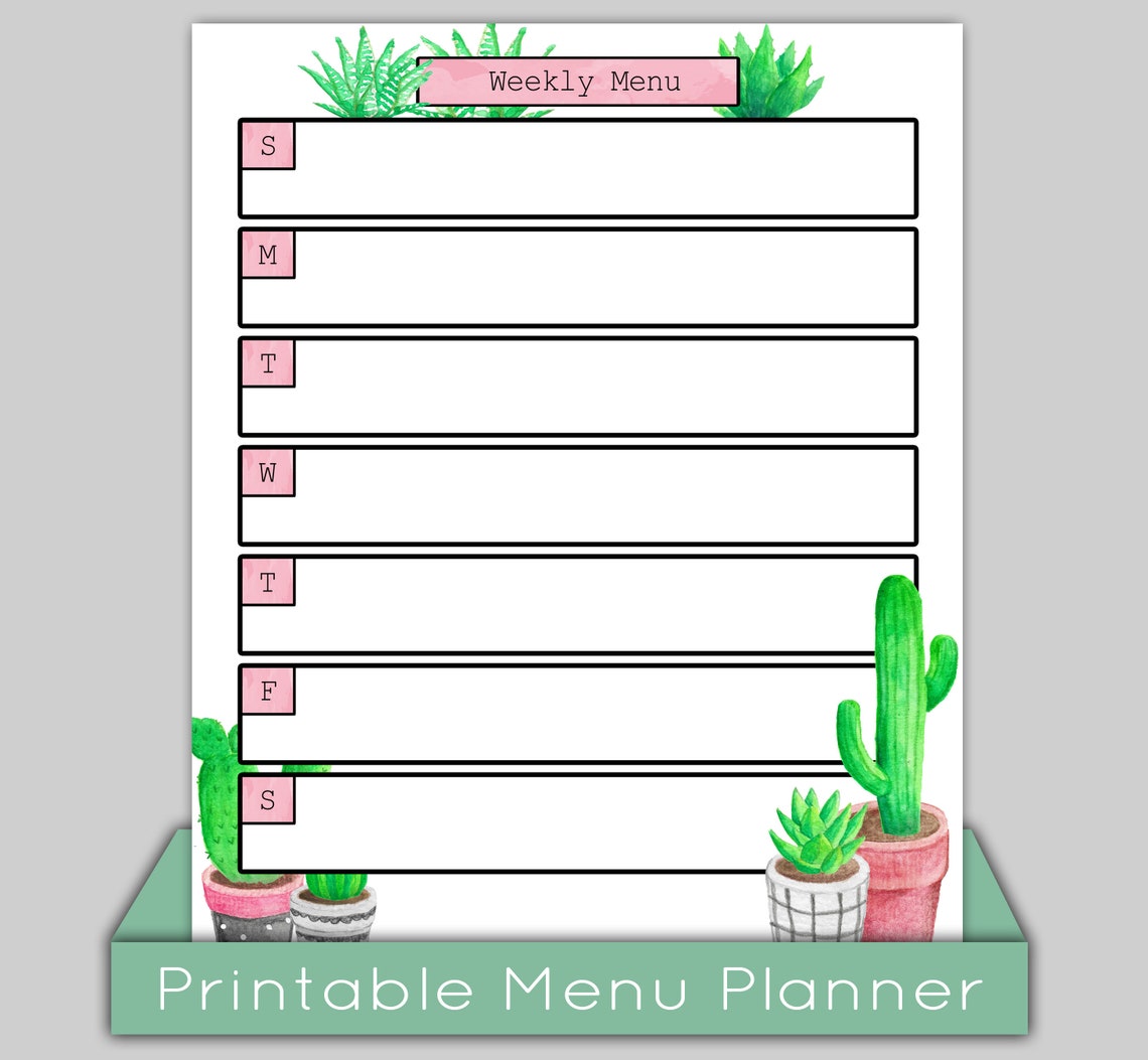 Printable Succulent Cactus Calendar - Printable Succulent Cactus Menu ...