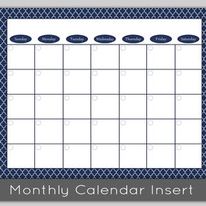 Navy Wall Calendar - Navy Dry Erase Calendar - Monthly Calendar Insert ...