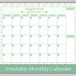 Mint and Gold Calendar - Arrow Calendar - Dry Erase Calendar ...