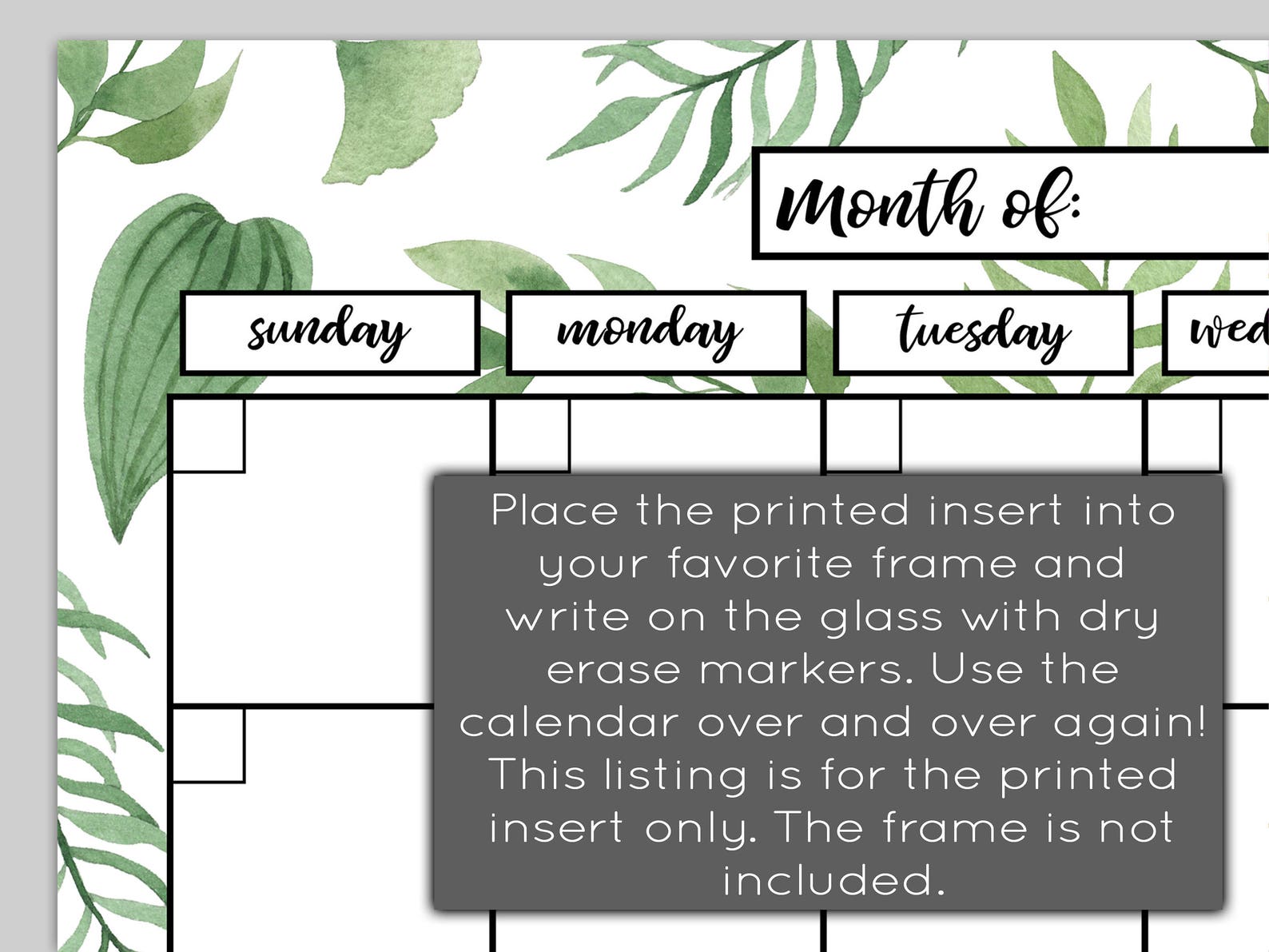 Foliage Monthly Calendar Leaf Calendar Botanical Calendar - Etsy
