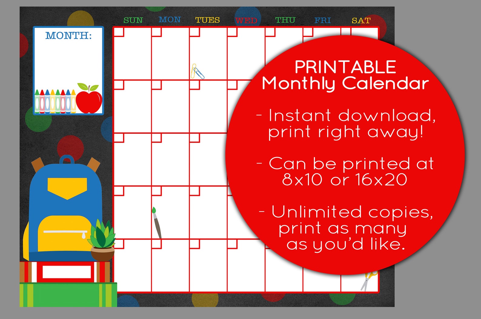 Printable Student Monthly Calendar – Homeschool or Classroom (digital ...