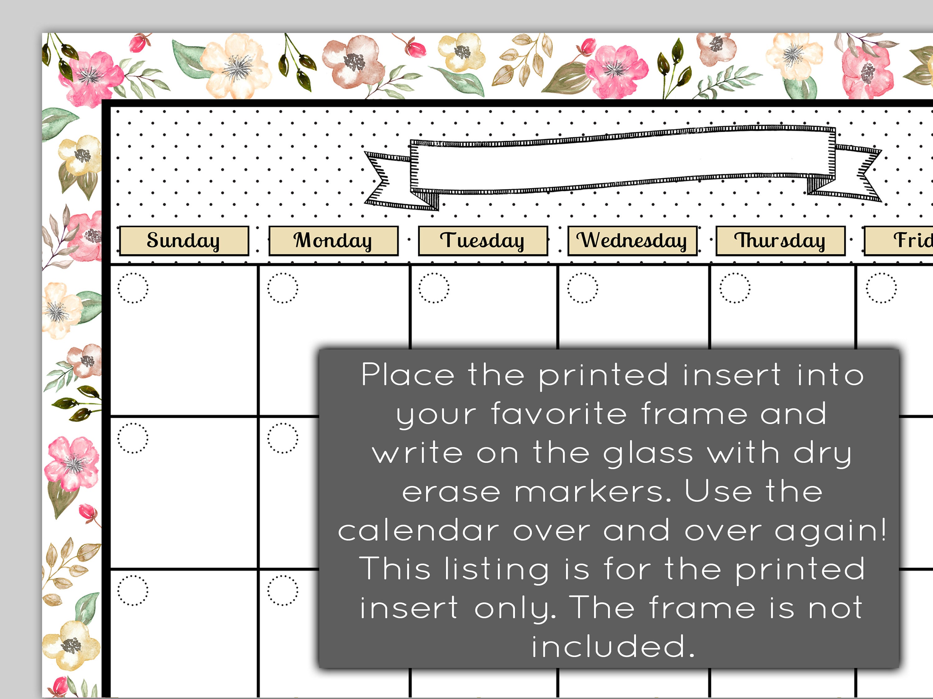 Watercolor Flower Calendar Floral Monthly Calendar Cute | Etsy