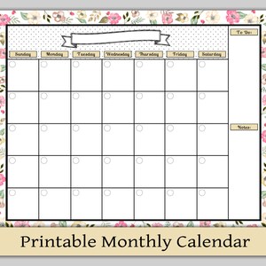 Floral Monthly Calendar - Watercolor Flower Calendar - Monthly ...