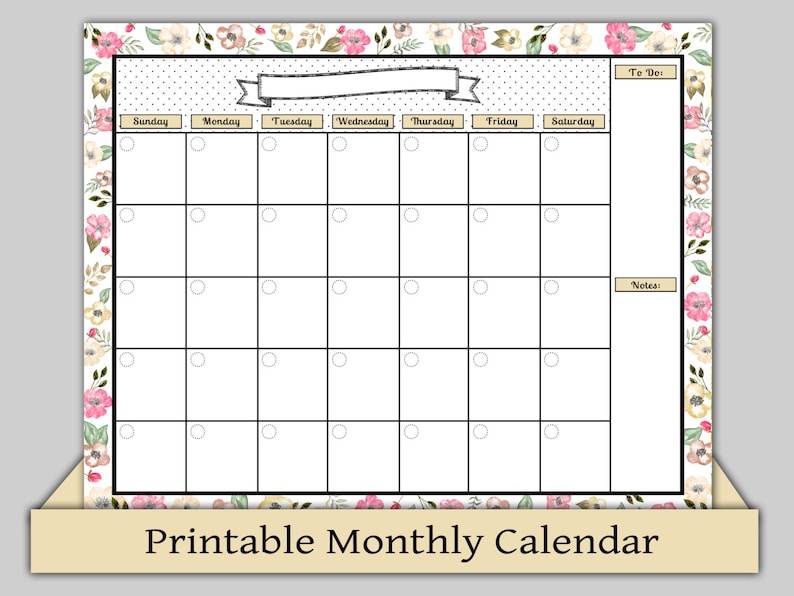 Floral Monthly Calendar Watercolor Flower Calendar Monthly | Etsy