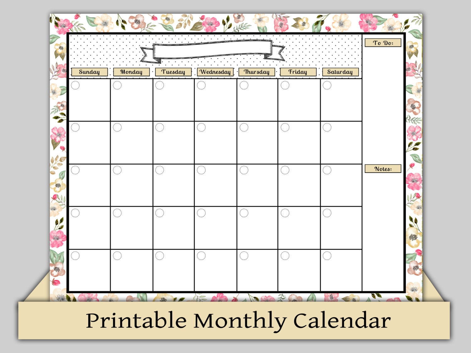 Floral Monthly Calendar Watercolor Flower Calendar Monthly | Etsy