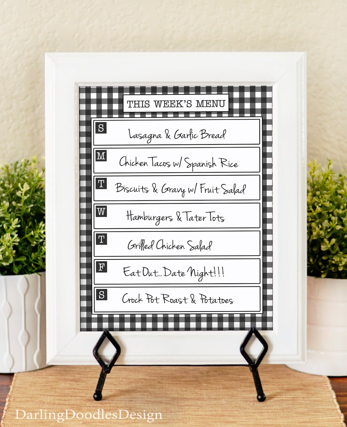 Printable Farmhouse Menu Planner Buffalo Check Menu Weekly | Etsy