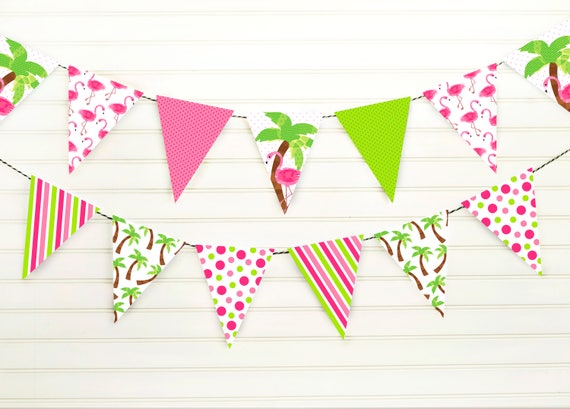 Tropical Birthday Banner Palm Tree Pennants Flamingo Party | Etsy