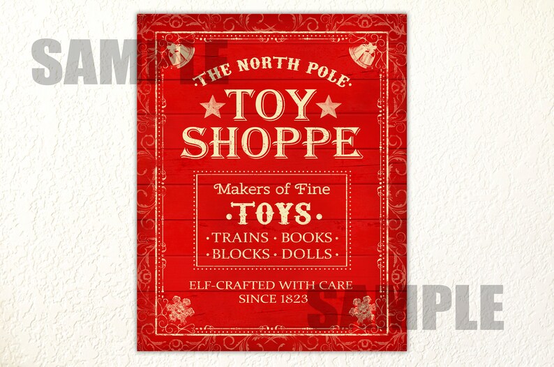 North Pole Toy Shop Printable – Vintage Christmas Sign (digital ...