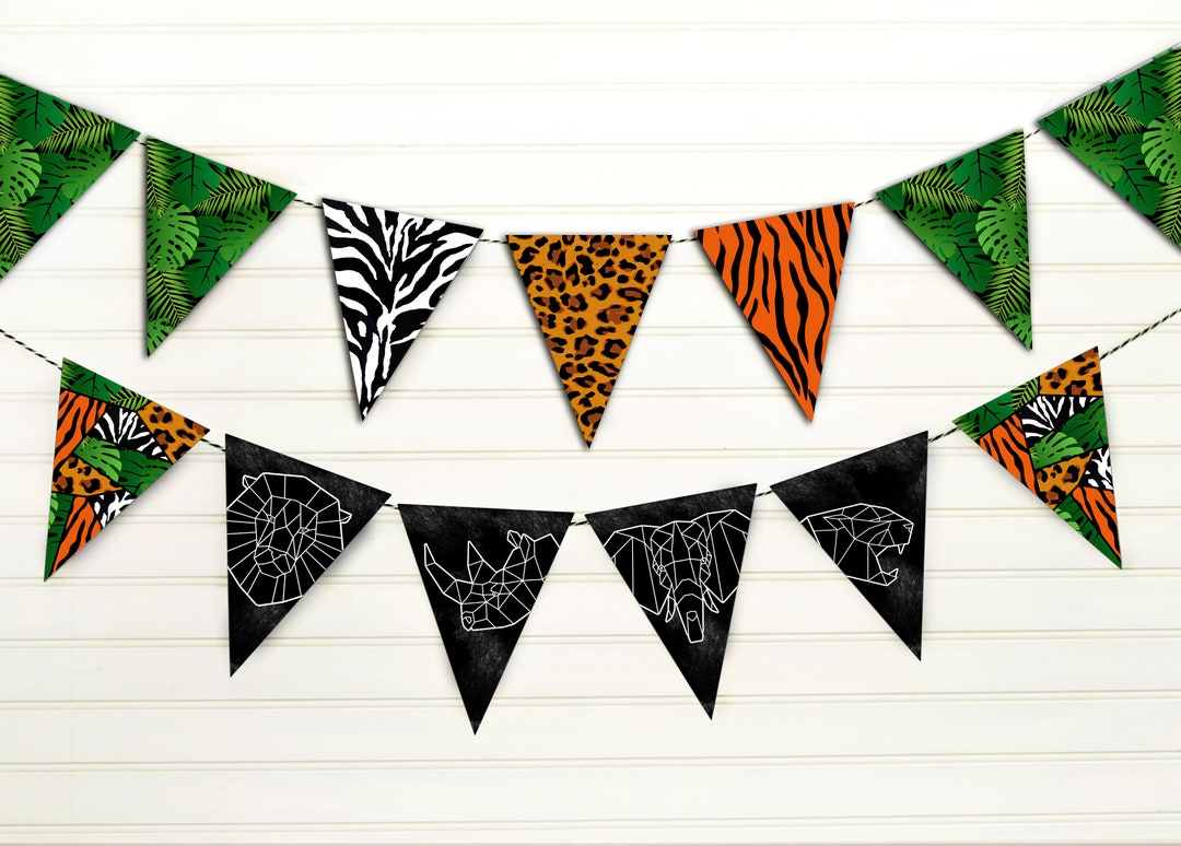 Jungle Pennant Banner Safari Garland Wild One Birthday - Etsy