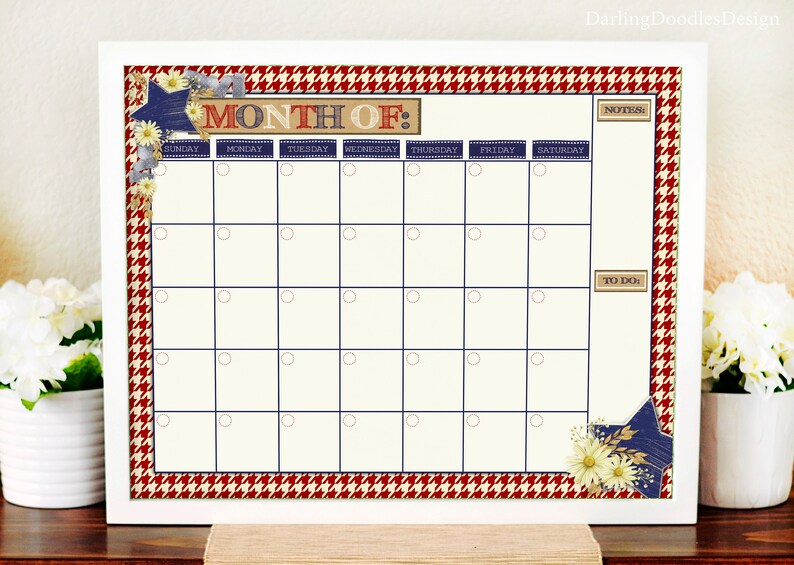 Americana Calendar Patriotic Calendar Red White Blue - Etsy