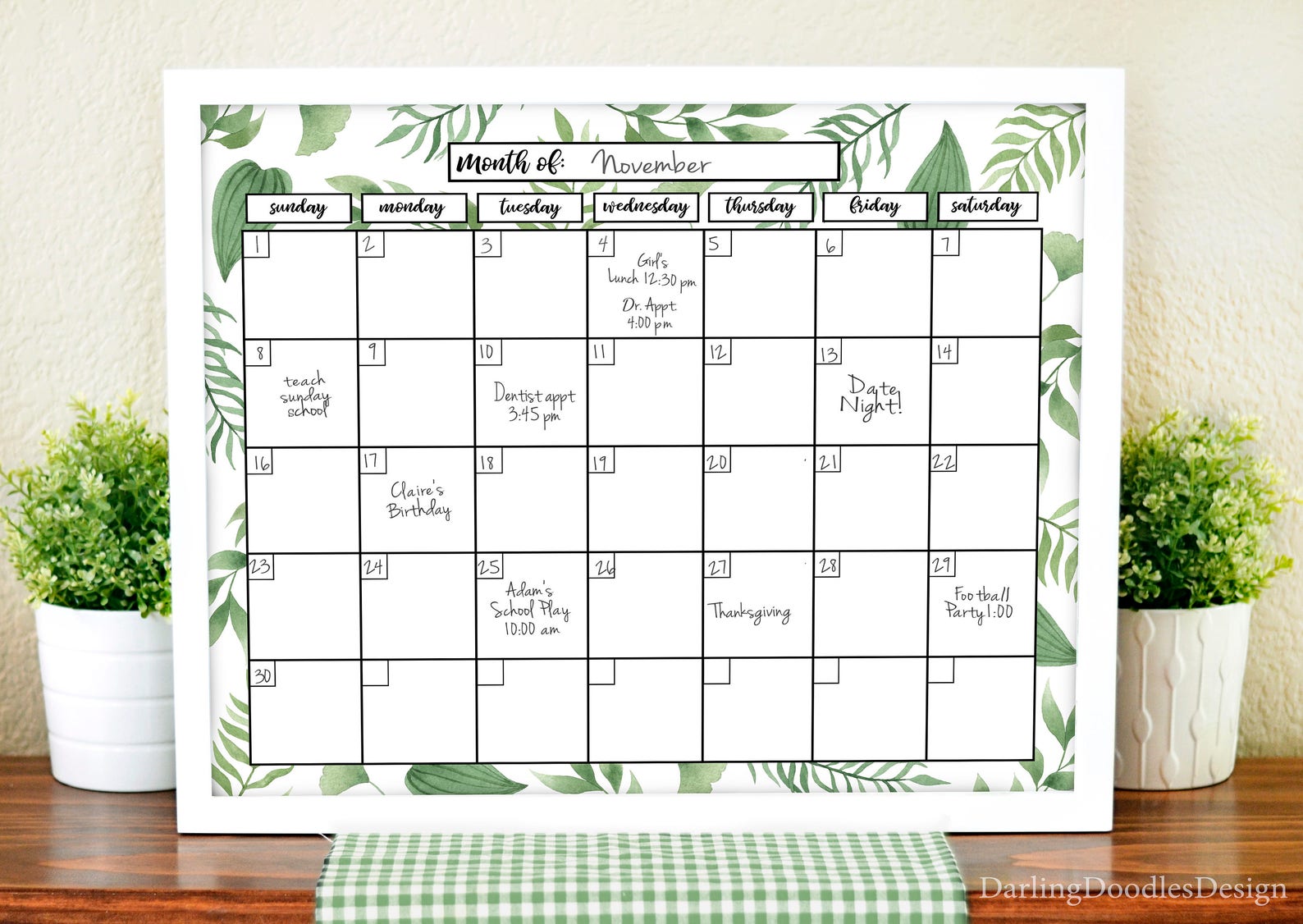 Botanical Foliage Calendar 2019 Calendar Printable Monthly | Etsy