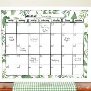 Botanical Foliage Calendar - 2019 Calendar - Printable Monthly Calendar ...