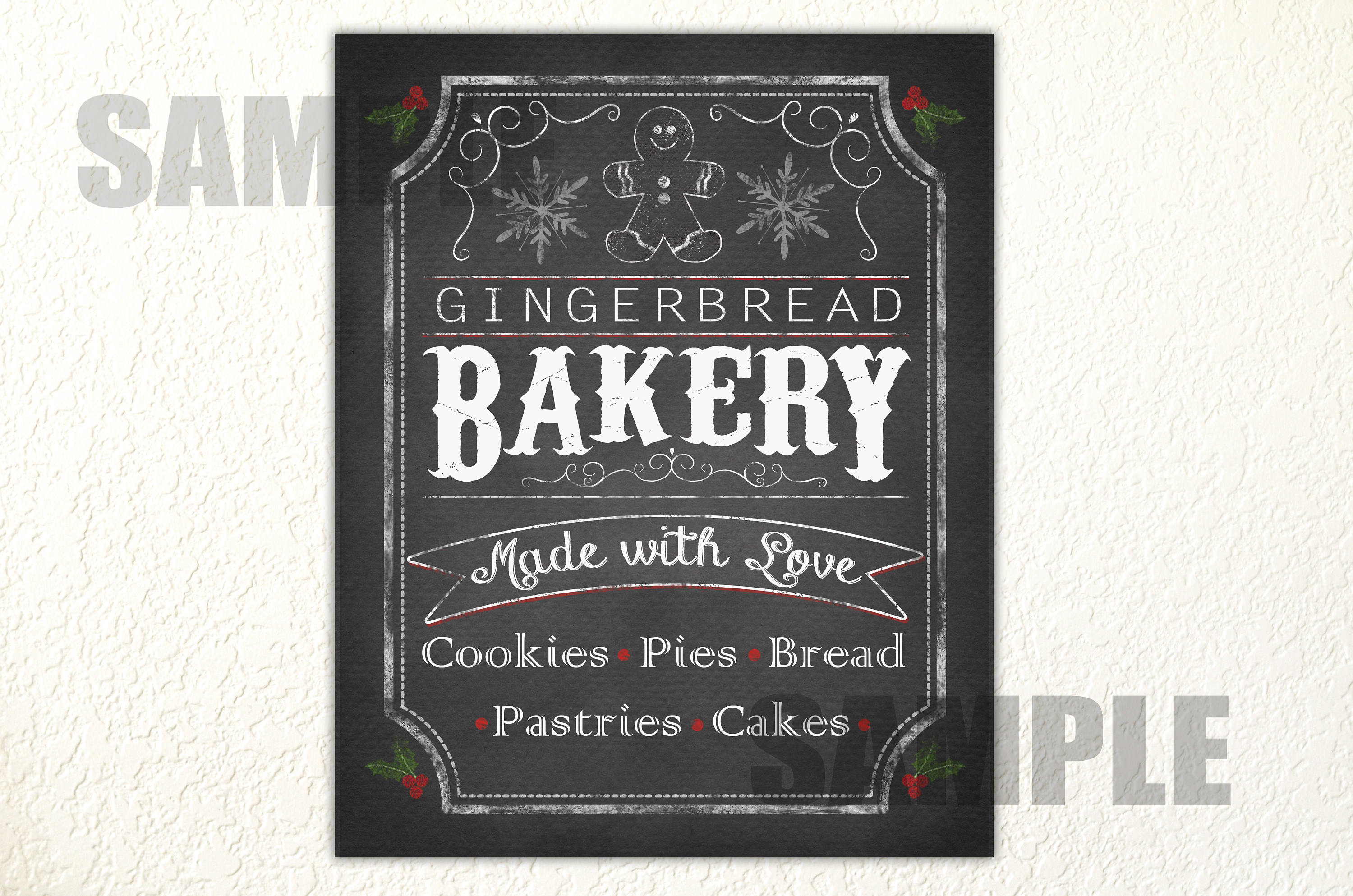 Christmas Bakery Sign - Chalkboard Christmas Decor - Gingerbread Bakery ...