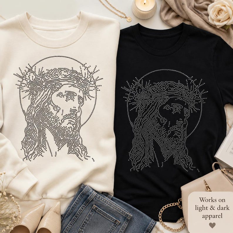Jesus Face Rhinestone Template SVG, Crown of Thorns Christian Design ...
