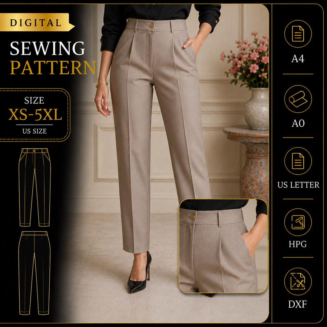 High Waist Wide Leg Pants Sewing Pattern, Women Pants Sewing Pattern ...