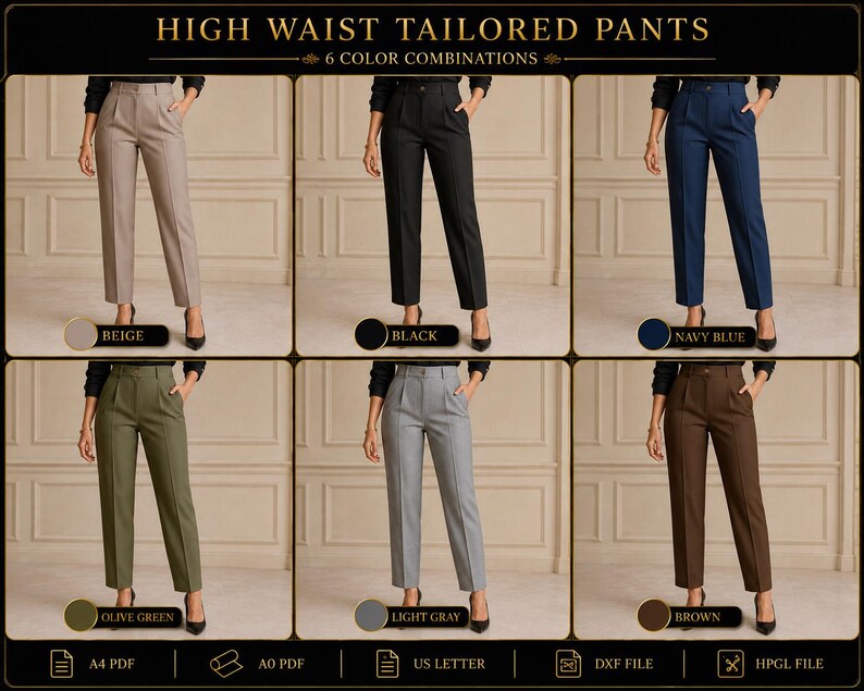 High Waist Wide Leg Pants Sewing Pattern, Women Pants Sewing Pattern ...