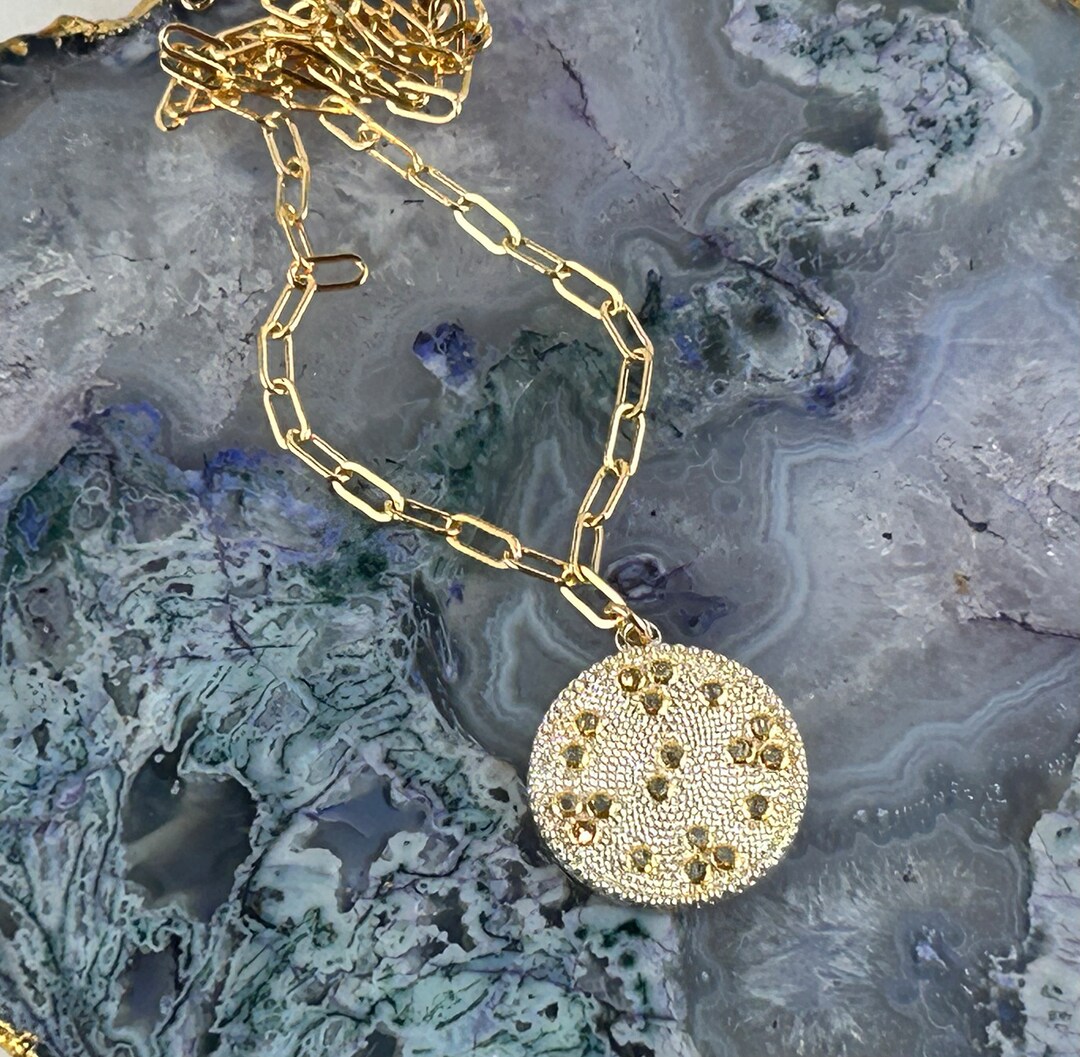 Gold Filled Diamond Chip Pendant Necklace, Paperclip Chain - Etsy