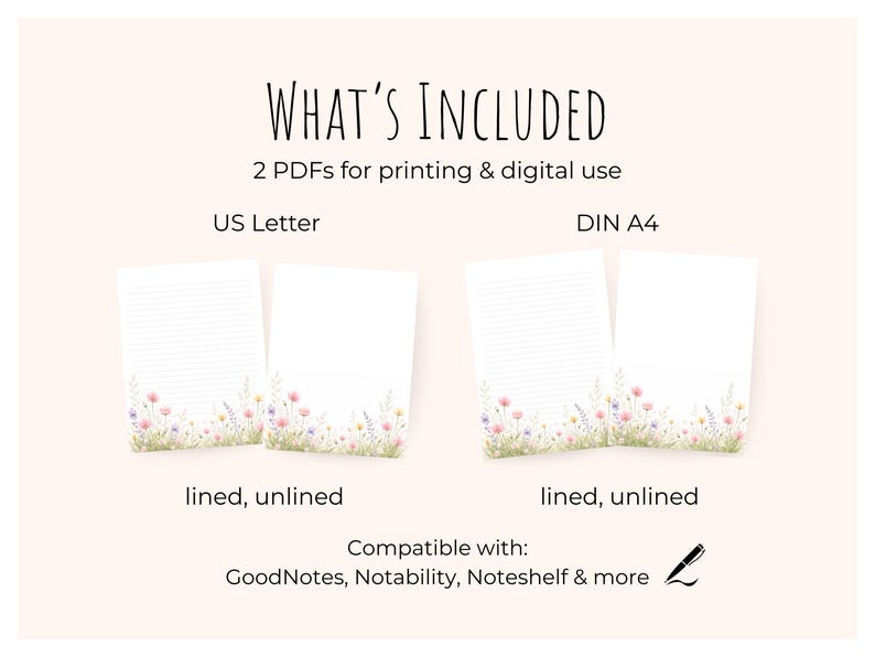 Wildflower Letter Paper, Lined/unlined, Floral Spring Writing Set ...