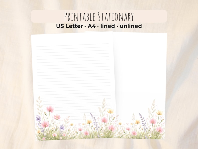 Wildflower Letter Paper, Lined/unlined, Floral Spring Writing Set ...