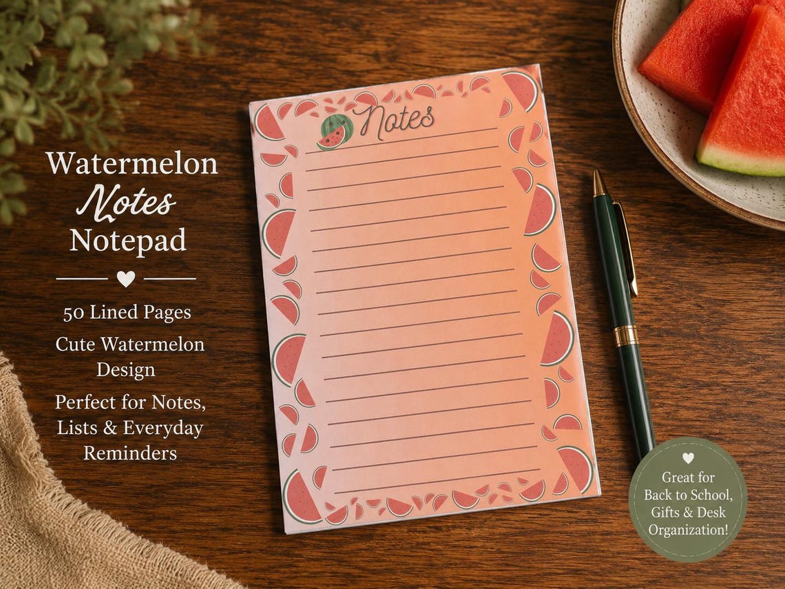 Watermelon Notes Notepad With Stickers | Cozy Picnic Stationery Bundle ...