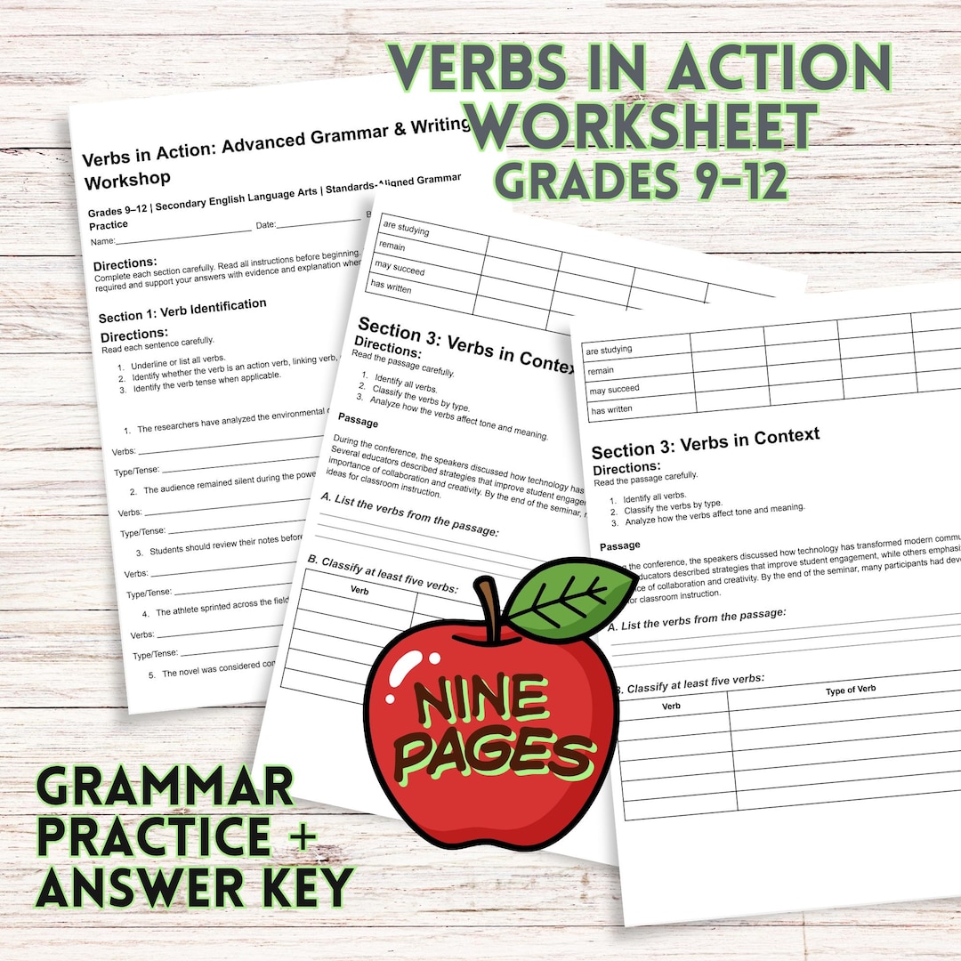 Verbs in Action Grammar Worksheets • Parts of Speech, Types of Verb ...