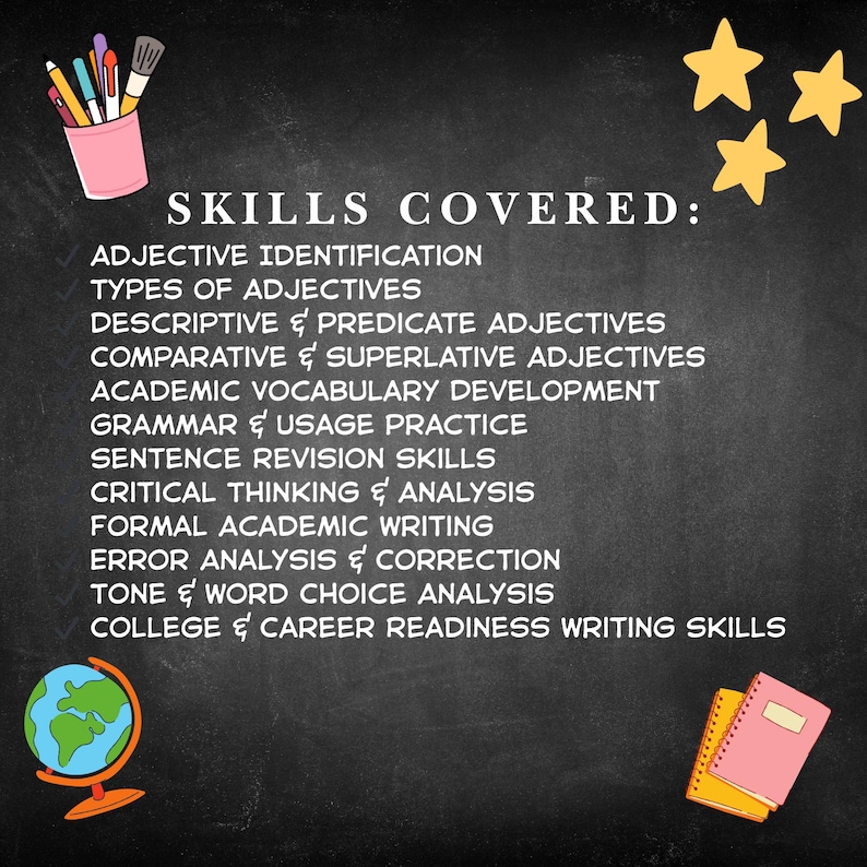 Feuille de travail sur les adjectifs au secondaire • Activité ELA de ...