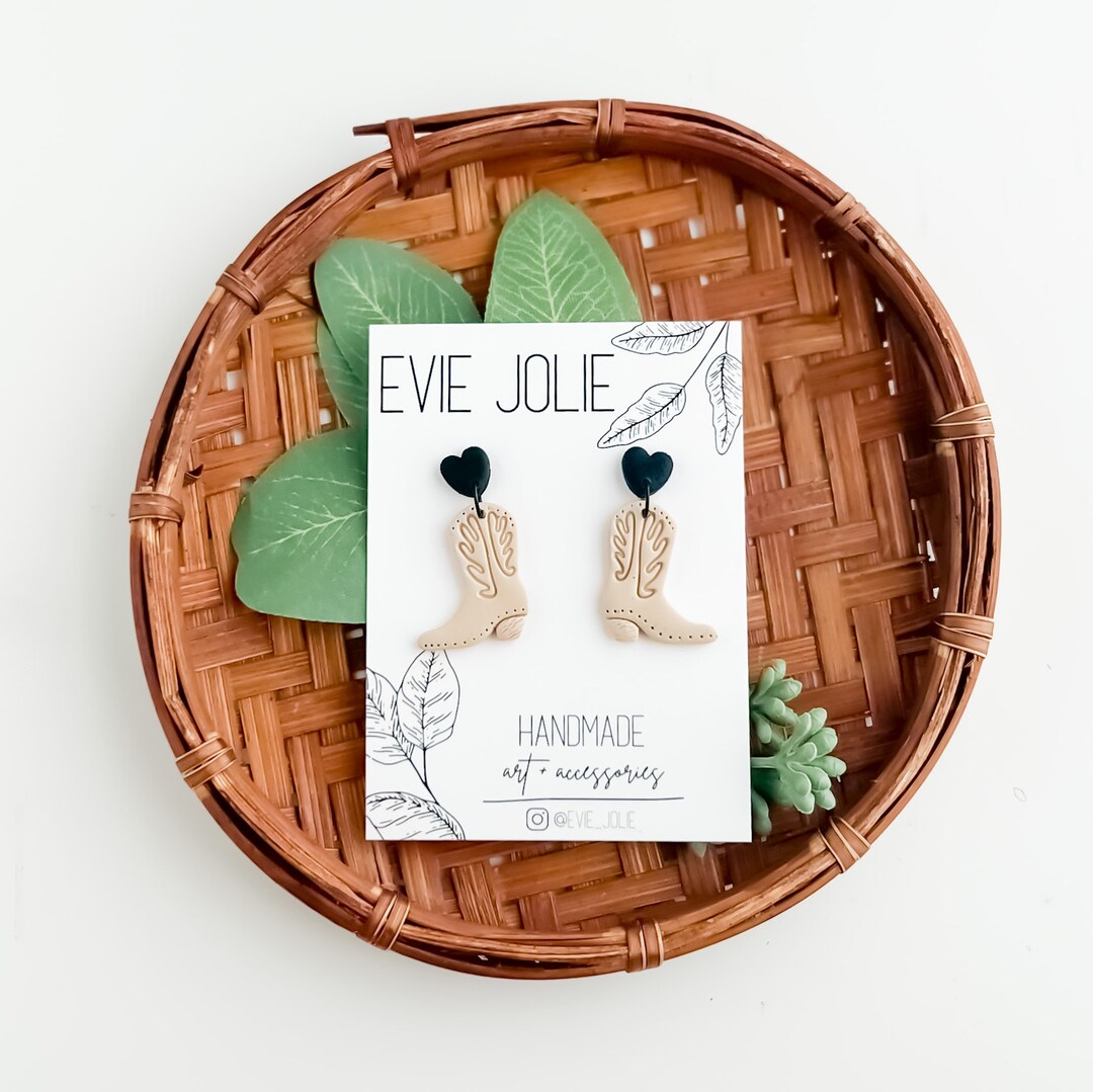 Western Style Heart and Cowboy Boot Earrings handmade Polymer Clay ...