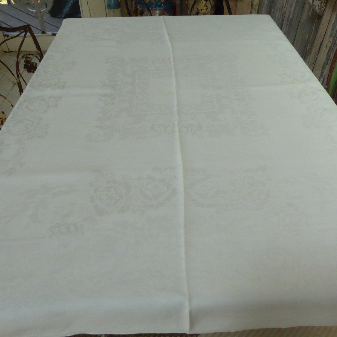 Vintage White Rayon Blend Rose Damask Tablecloth 1940/50s 47 - Etsy