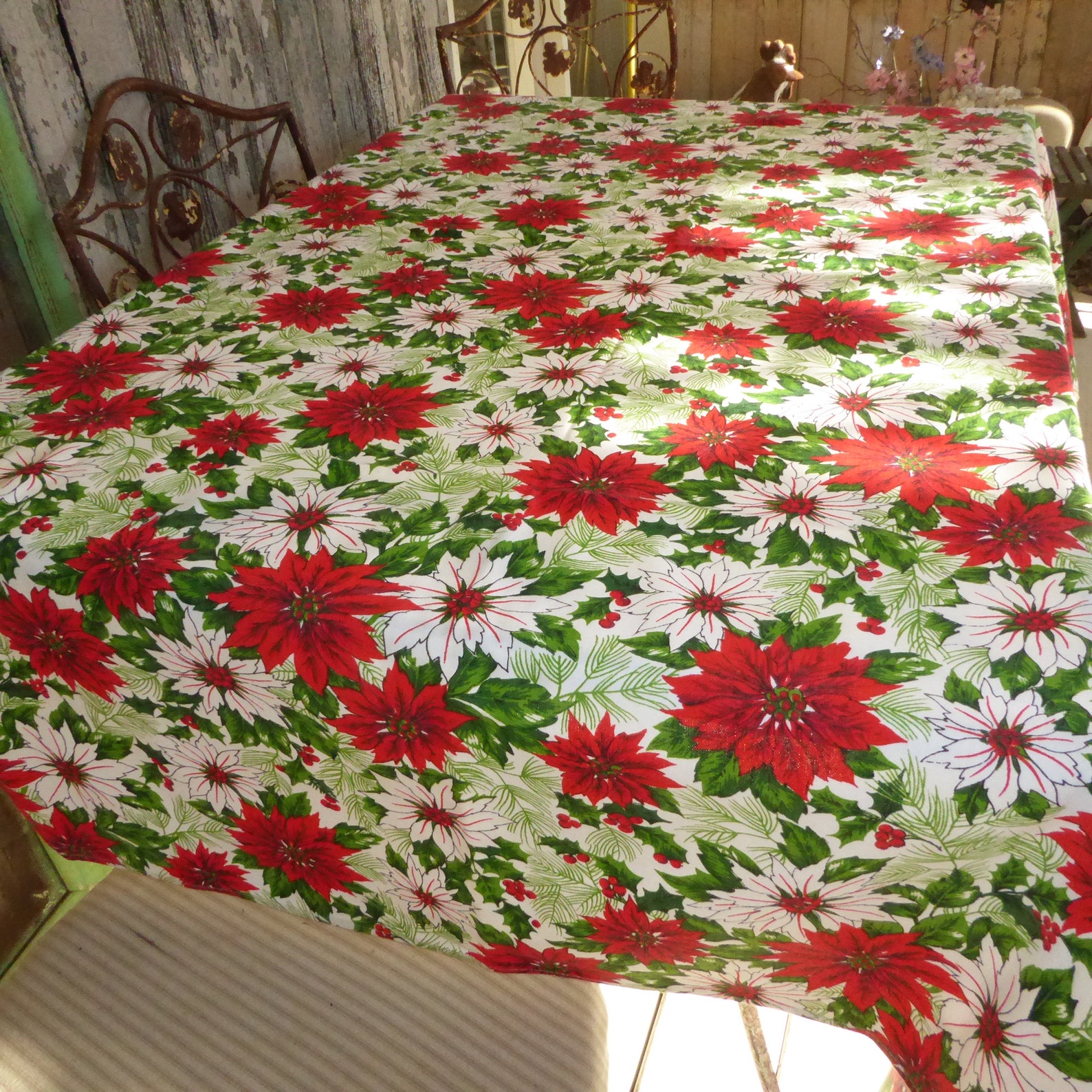 Vtg Cotton Christmas Tablecloth Small & Medium Red White | Etsy
