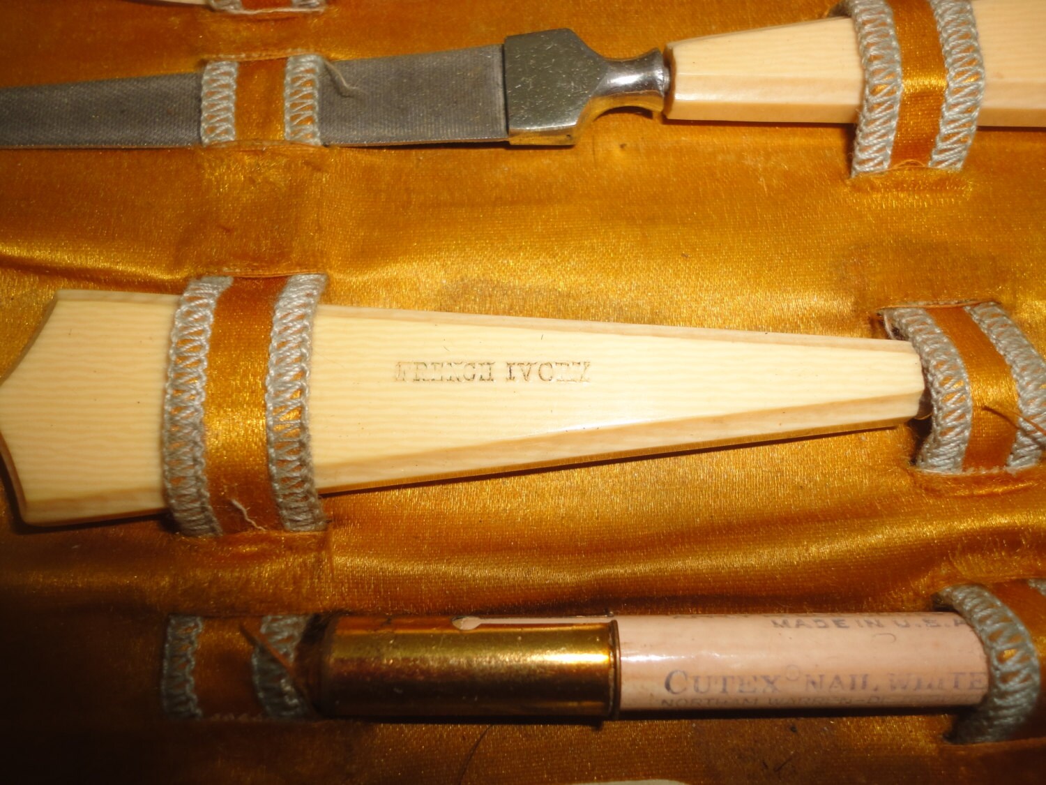 Vintage 19 Piece French Ivory Manicure Set in Leather & Satin Case ...