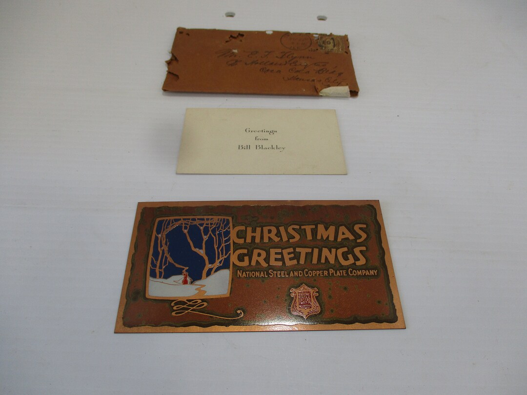 COPPER POSTCARD & Advertisement - Christmas Greetings National Steel ...