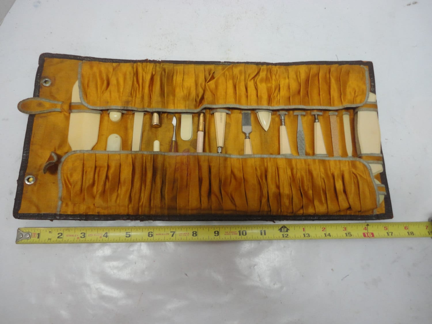 Vintage 19 Piece French Ivory Manicure Set in Leather & Satin Case ...