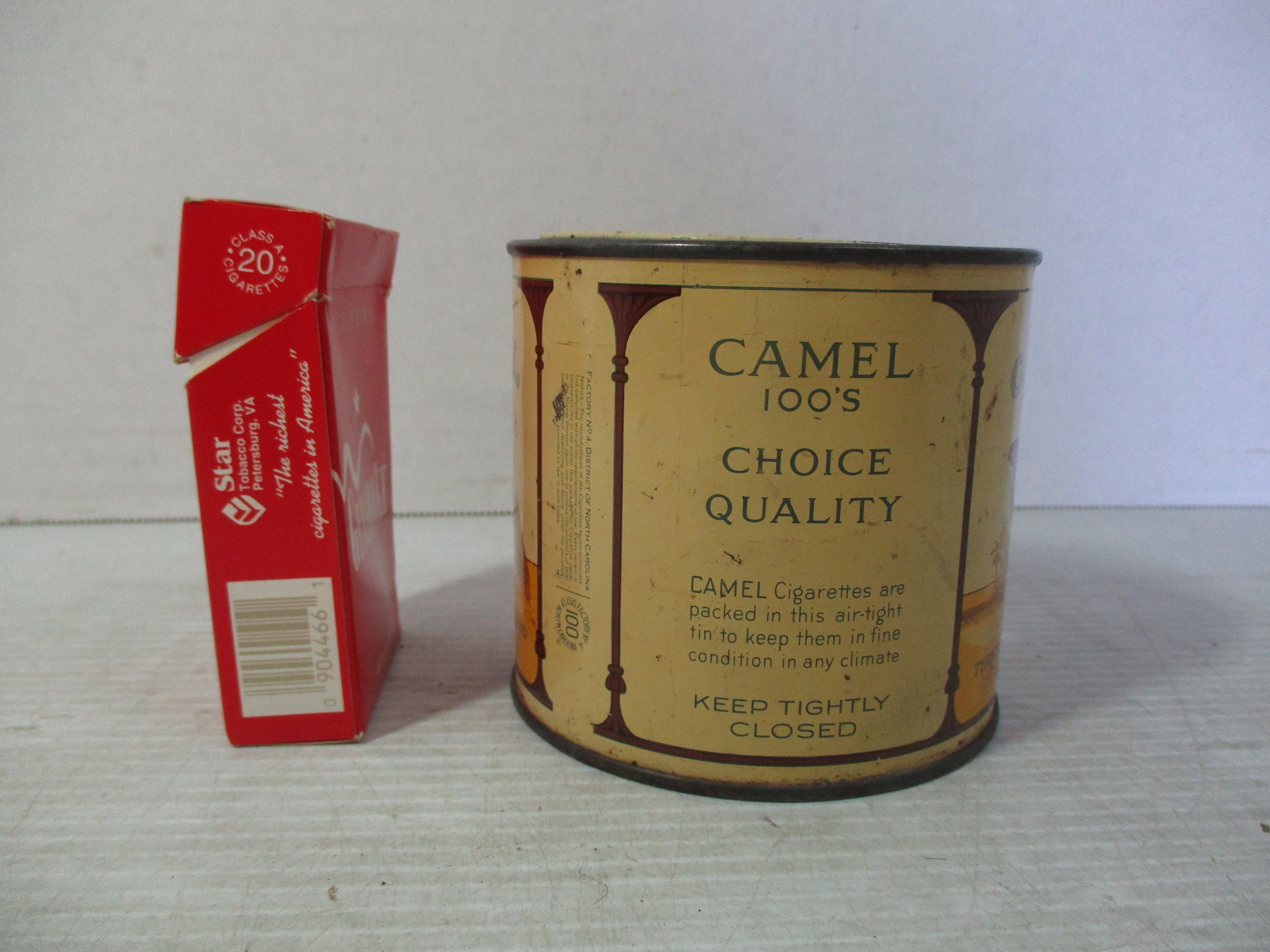 Vintage CAMEL 100's Cigarettes Metal Round Tin Container and Red ...
