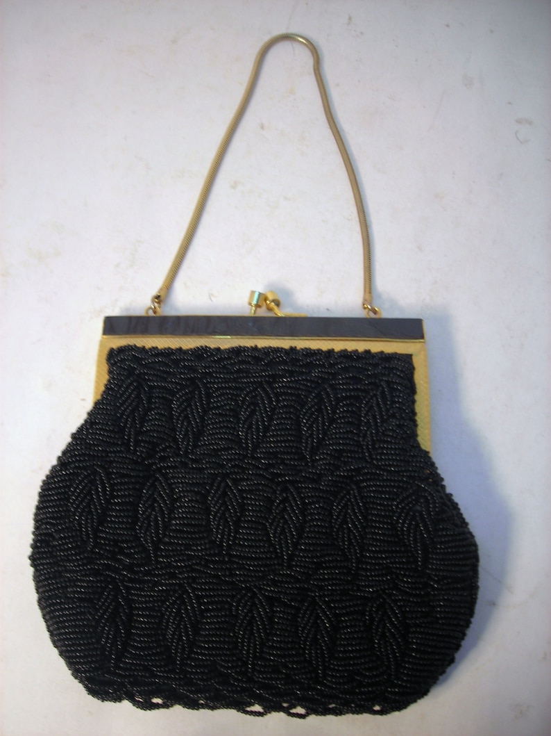 Walborg of Hong Kong Small Black Beaded Clutch Purse With Gold - Etsy