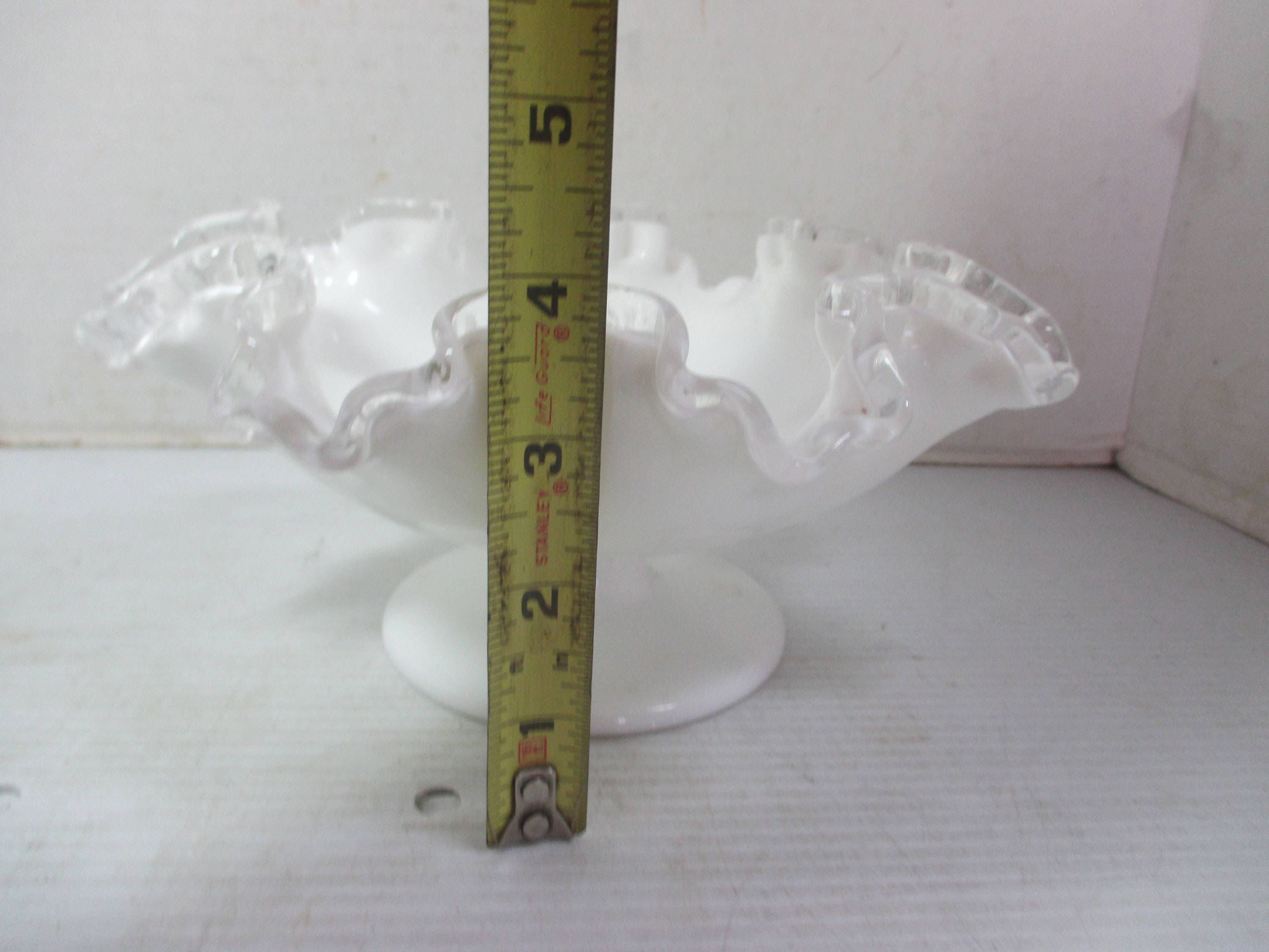2 Vintage FENTON Ruffled Edge White Milk Glass With Silver - Etsy