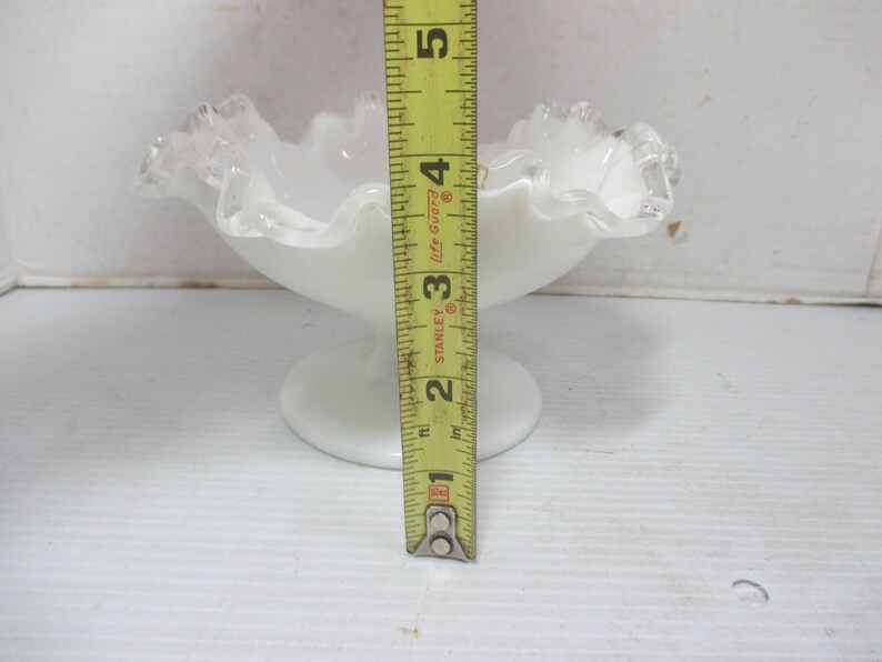 2 Vintage FENTON Ruffled Edge White Milk Glass With Silver - Etsy