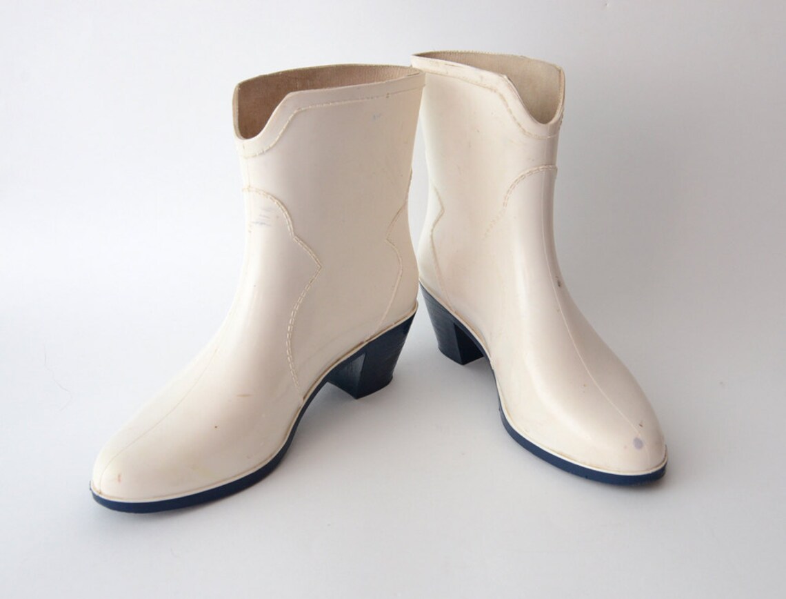 Vintage Western Style Heeled White Rubber Boots - Etsy