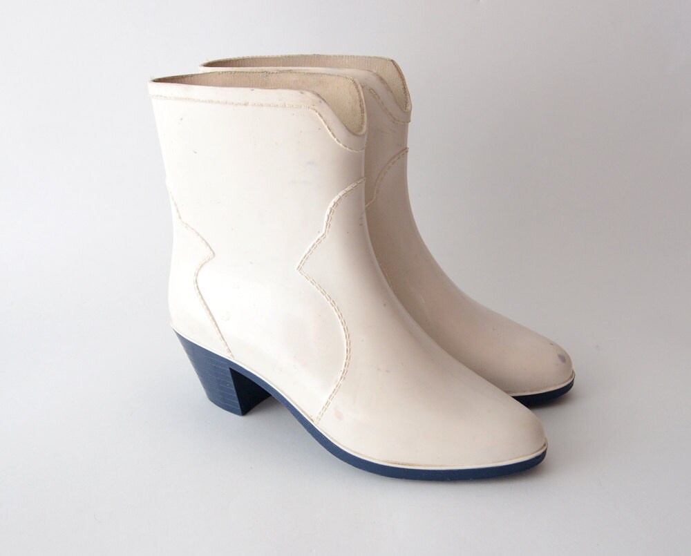 Vintage Western Style Heeled White Rubber Boots - Etsy