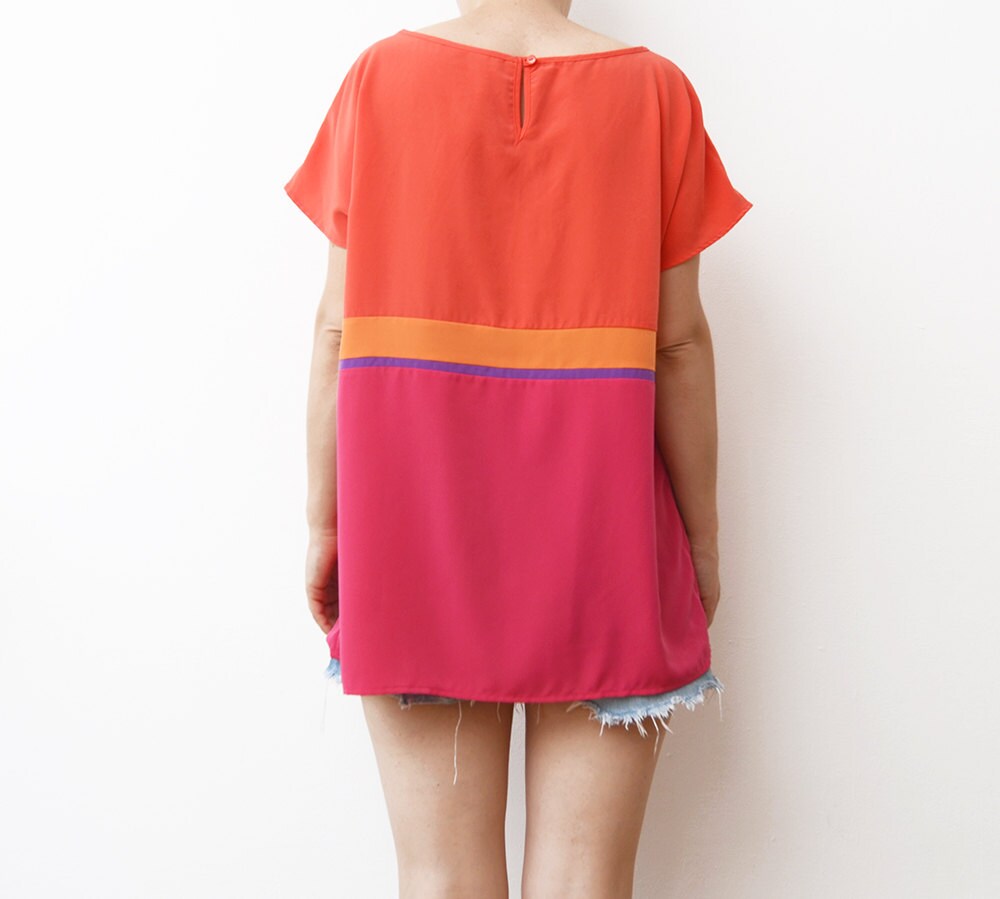 Vintage Pink Colorblock Women Oversized Boxy Silky Top / Color - Etsy
