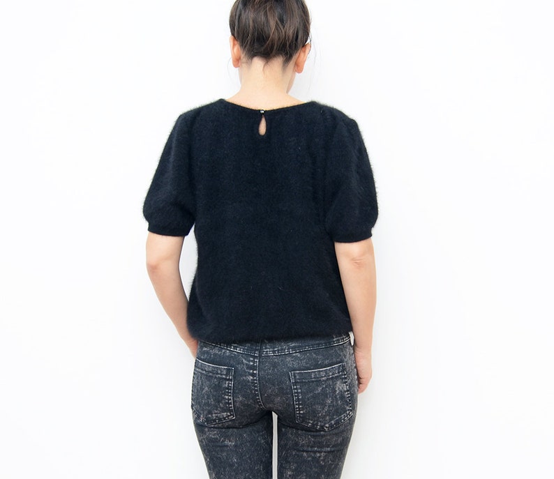 Vintage Black Mohair Fuzzy Women Sweater Top With Sequin Flower - Etsy