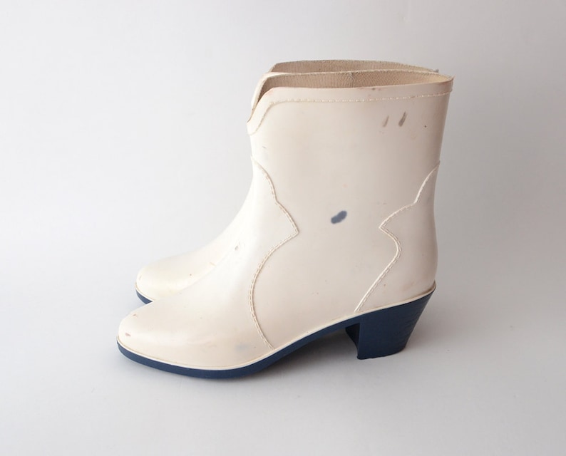 Vintage Western Style Heeled White Rubber Boots - Etsy
