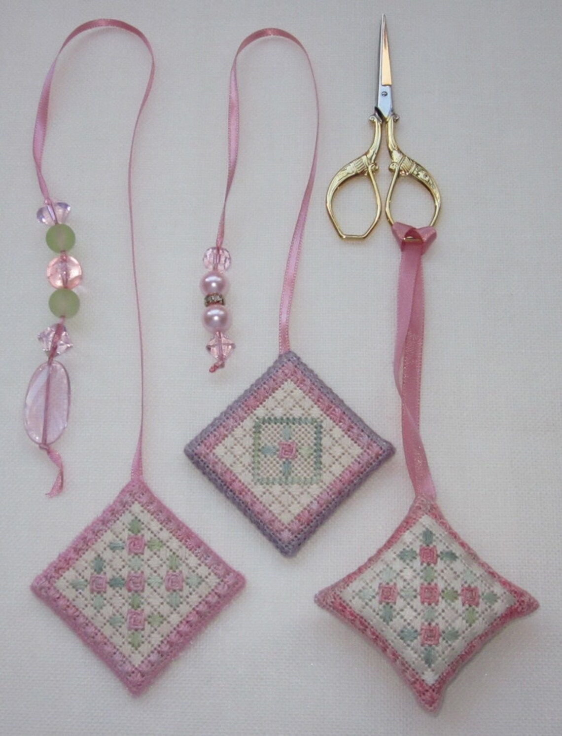 Canvas Work Embroidery Digital Pattern - Rosebud Bookmark & Scissor Fob ...