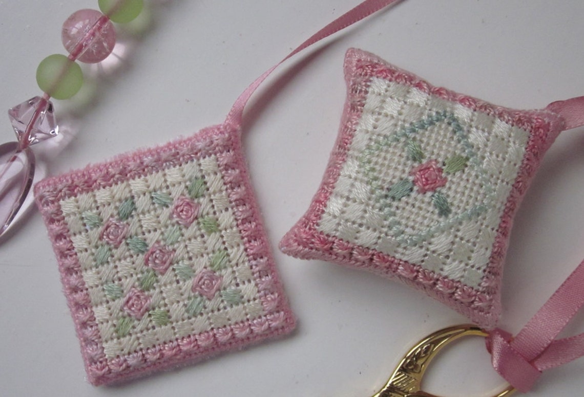 Canvas Work Embroidery Digital Pattern - Rosebud Bookmark & Scissor Fob ...