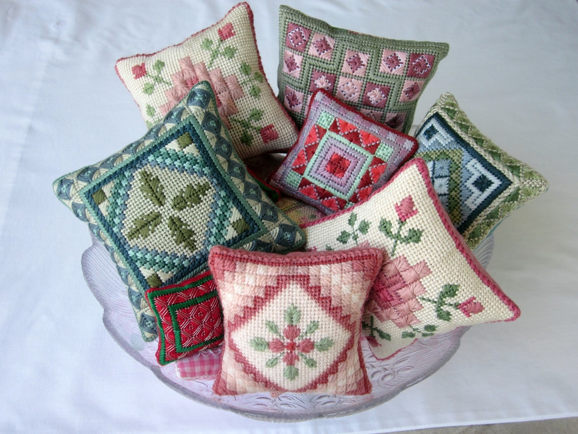 2 Canvas Work Embroidery Patterns for Pincushions, Digital Embroidery ...