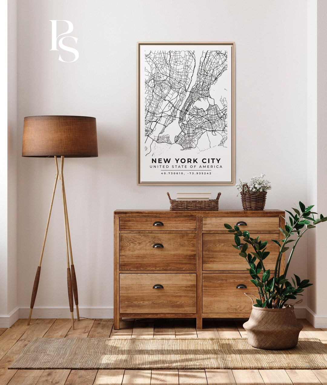 New York City Map Framed Canvas Print | Minimalist Wall Art - Etsy