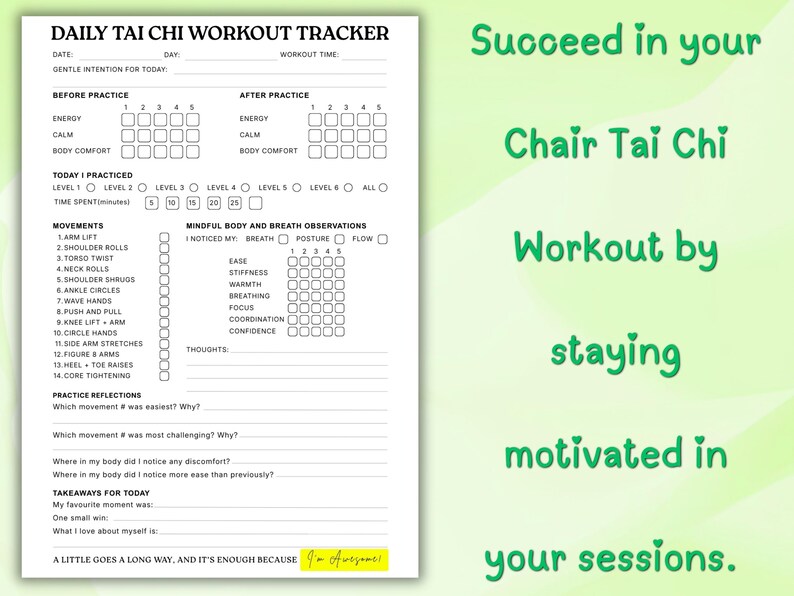 Seniors Chair Tai Chi Workout Tracker,fitness Planner,daily Exercise ...