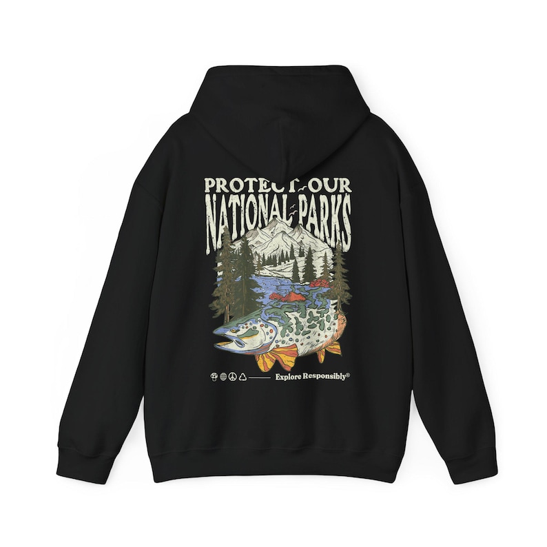 Protect National Parks Retro Fish Hoodie: Vintage Hiking Forestcore ...