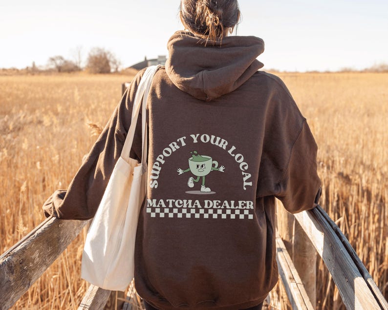 Matcha Dealer Hoodie: Retro Cartoon Tea Graphic Pullover – Olive Green ...