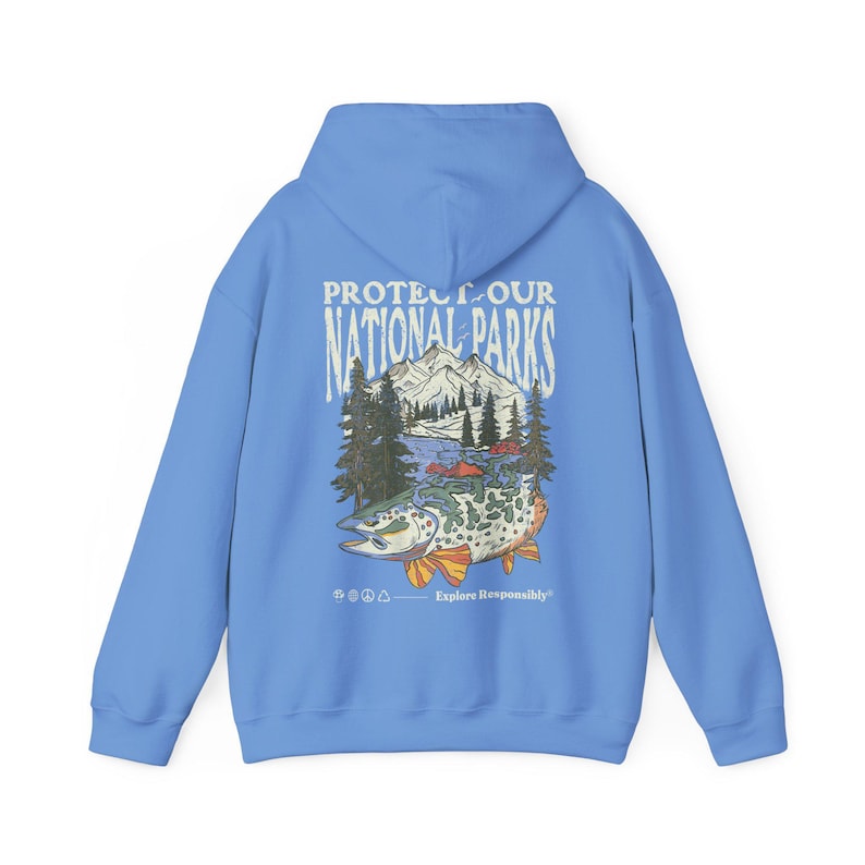 Protect National Parks Retro Fish Hoodie: Vintage Hiking Forestcore ...